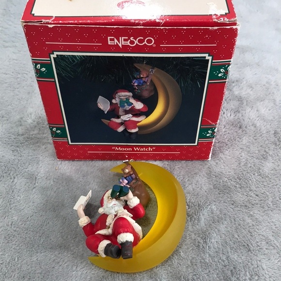 Enesco | Holiday | Enesco 992 Santa Moon Watch Tree Ornament With Box ...